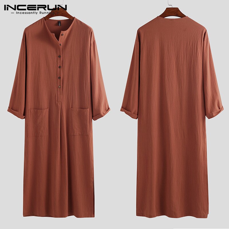 INCERUN Vintage Men Islamic Arabic Jubba Thobe Lon... – Grandado