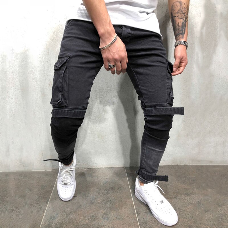 High stretch fabric Denim Men Hip hop Swag Multi-p... – Grandado
