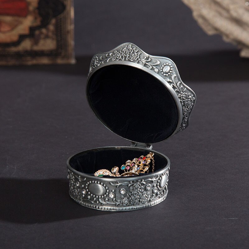 Crown Vintage Silver Jewelry Box Circle Trinket Bo... – Grandado