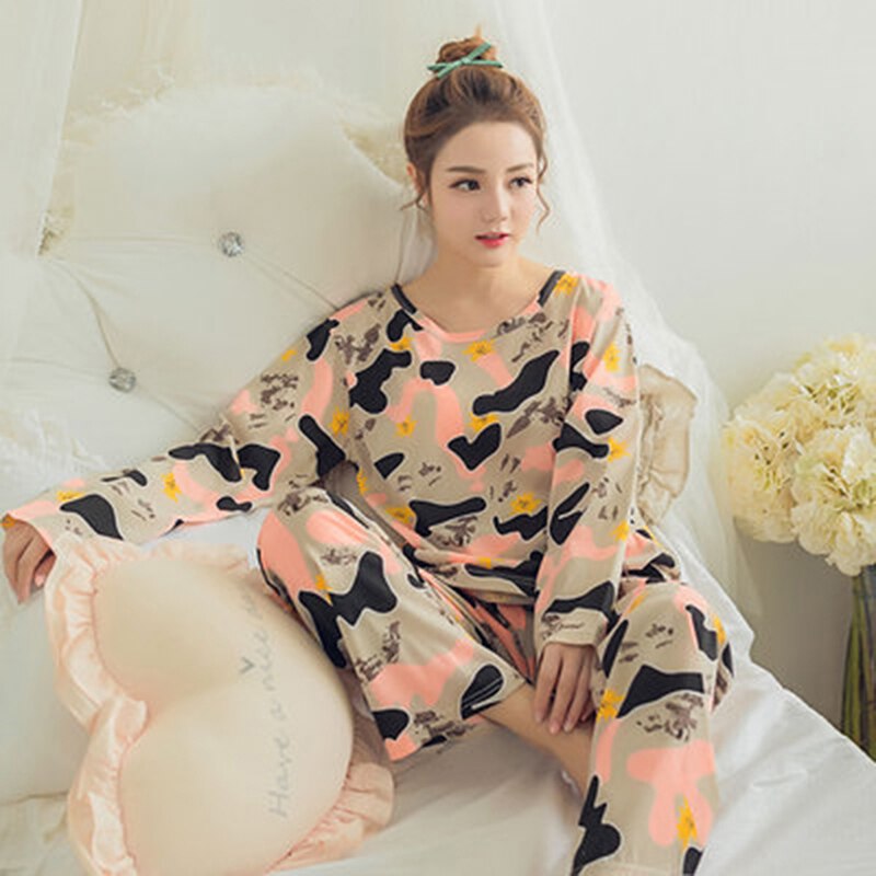 Autumn Printed Long Sleeve Cute Sleepwear Women Pa... – Vicedeal