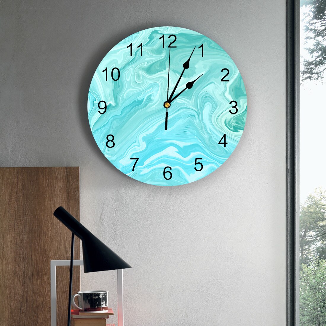 Green Water Ripple Marble PVC Wall Clock Wall Deco... – Grandado