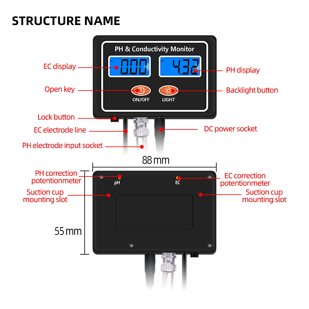 2 In 1 Online PH & EC Conductivity Monitor Meter T... – Grandado