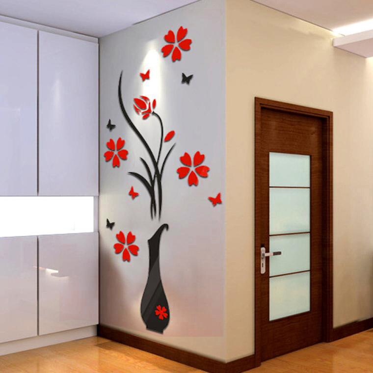 Wall Stickers Diy Vase Flower Tree Crystal Arcylic... – Grandado