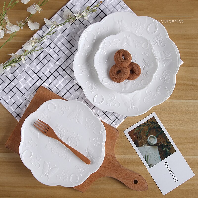 3pcs set, 6+8*10inch, white embossed porcelain wed... – Vicedeal