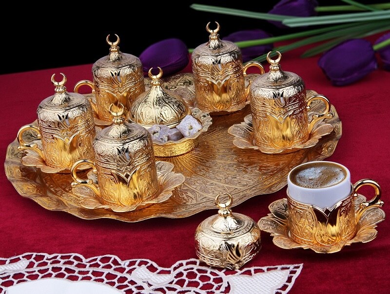 Ottomanska motiv 6 personlighet turkiskt kaffe set-guld – Grandado