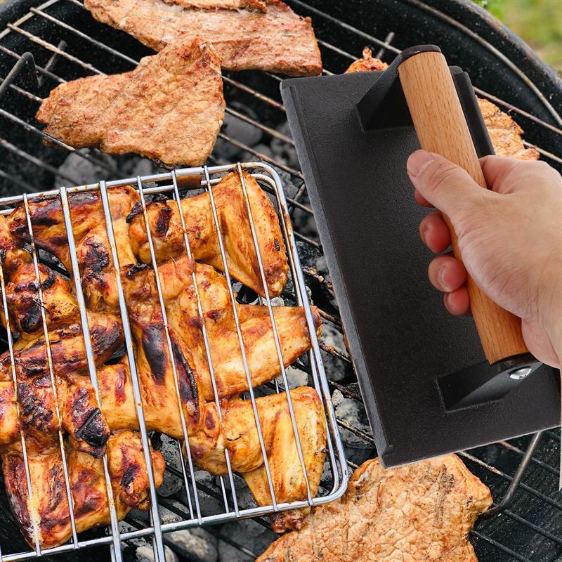 Rectangle Big BBQ Tool Cast Iron Wooden Handle Ste... – Grandado