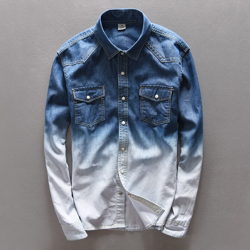 Fit Denim Slanke Shirts Mannen Gradiënt Kleur Casu... – Grandado