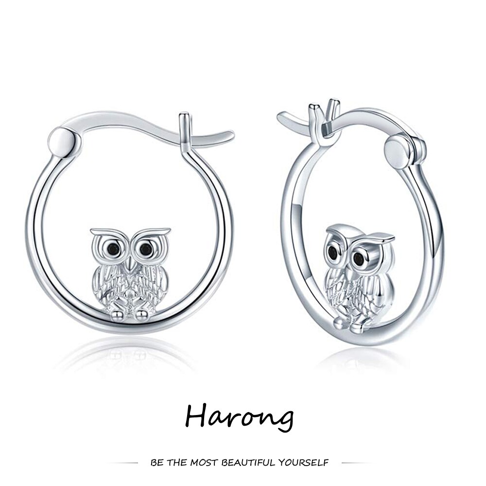 Harong Dier Serie Uil Oorringen Zilveren Kleur Kop... – Vicedeal