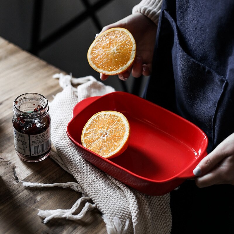 Ceramic Binaural Rectangular Cheese Baked Plate Pa... – Grandado