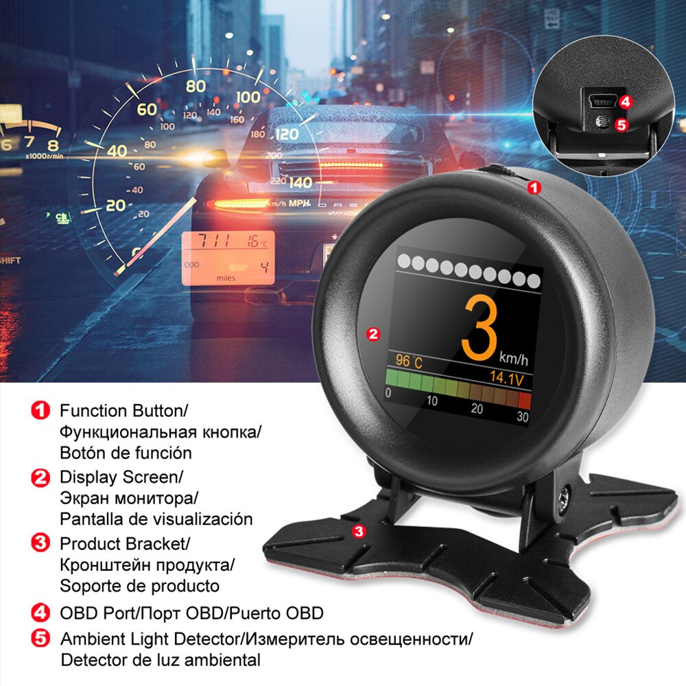 OBDii HUD Car Smart Digital Meter Speed Coolant Oi... – Grandado
