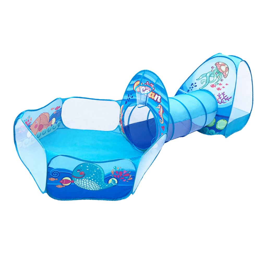 Kids 3-In-1 Blauw Zee Thema Playhouse Tunnel Balle... – Vicedeal