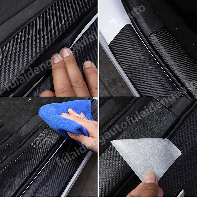 8pcs Carbon Fiber Leather Door Scuff Plate Door Si... – Grandado