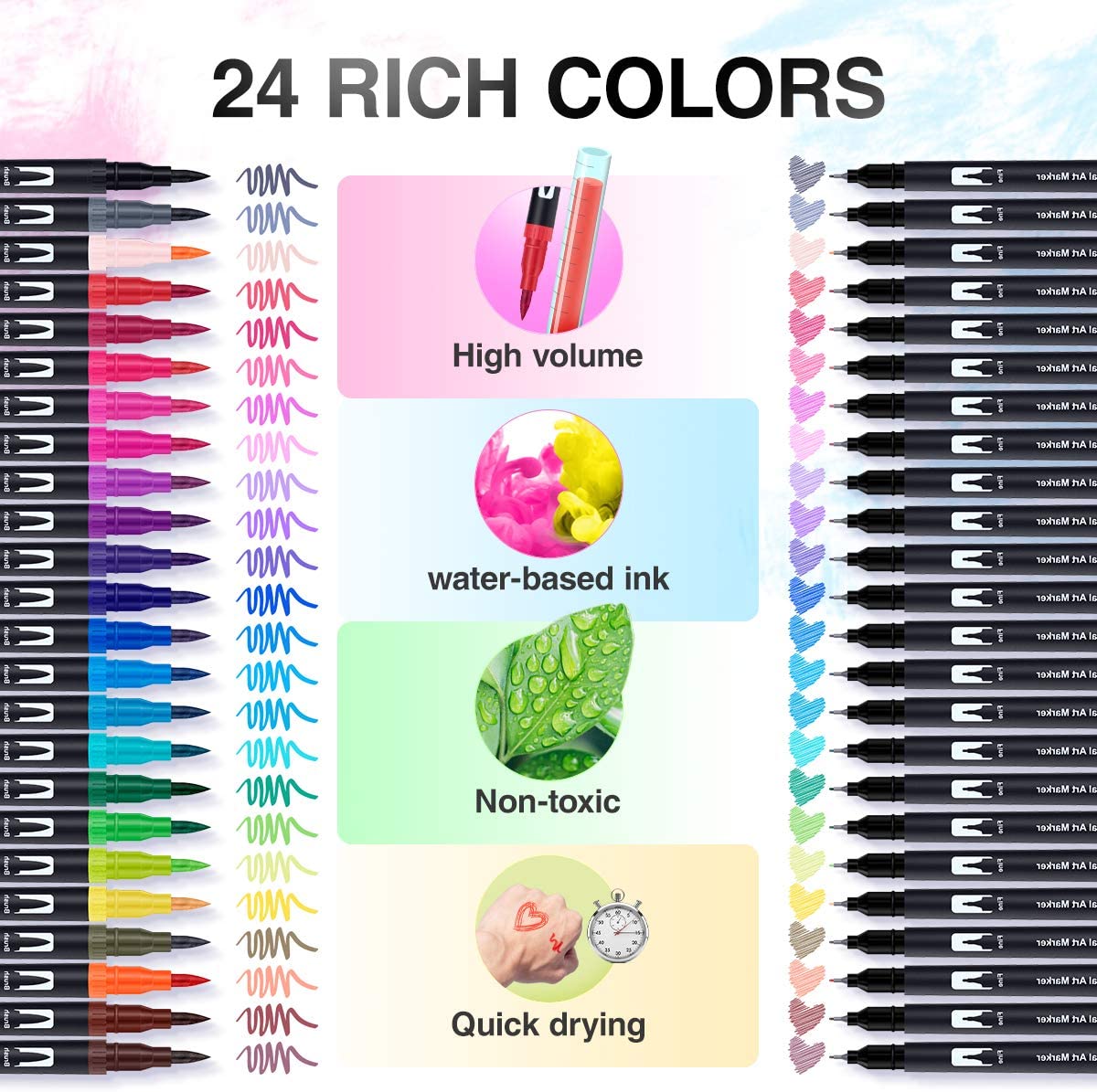 Dual Tip Brush Pens: Felt Tip Pen Set 24 Colors Pe... – Grandado
