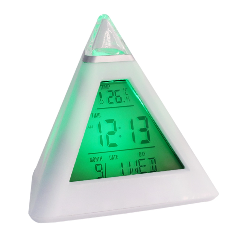 Triangular Pyramid Time 7 Color Change LED Alarm D... – Grandado