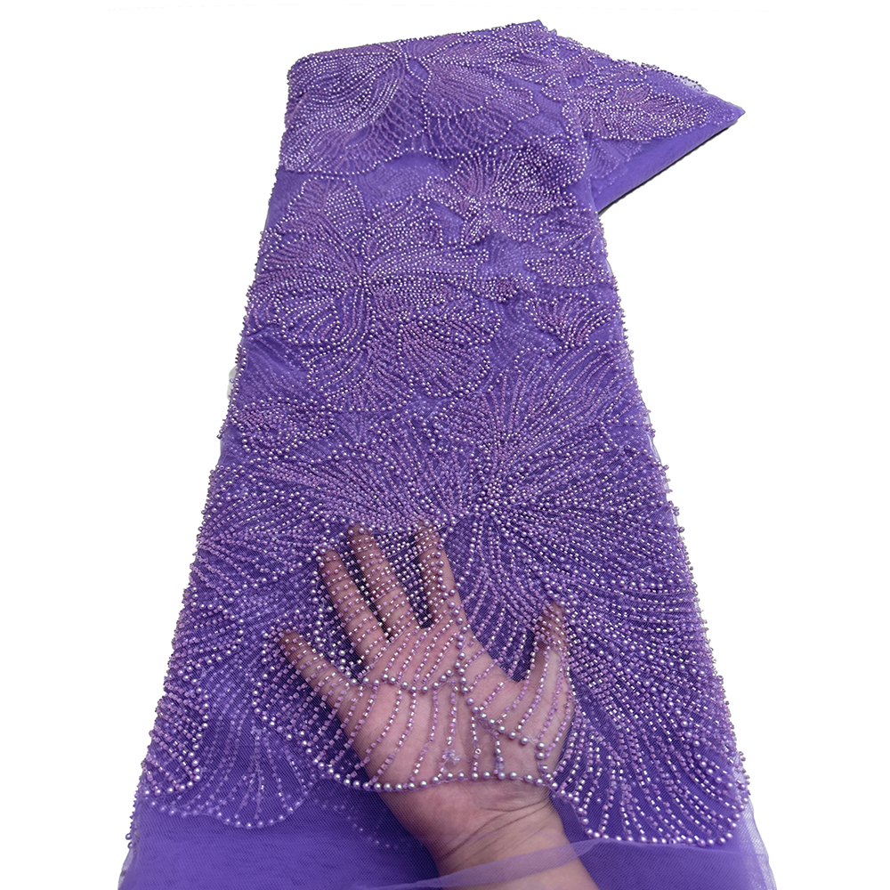 Ni Ai Pink French Mesh Lace Fabric Beads African L... – Grandado