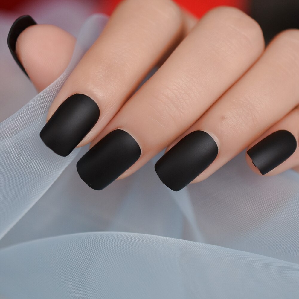 Black False Nail Solid Matte Finish Faux Nails Med... – Grandado