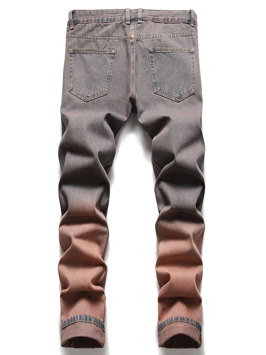 Men Gradient Color Denim Jeans Casual Holes Ripped... – Vicedeal