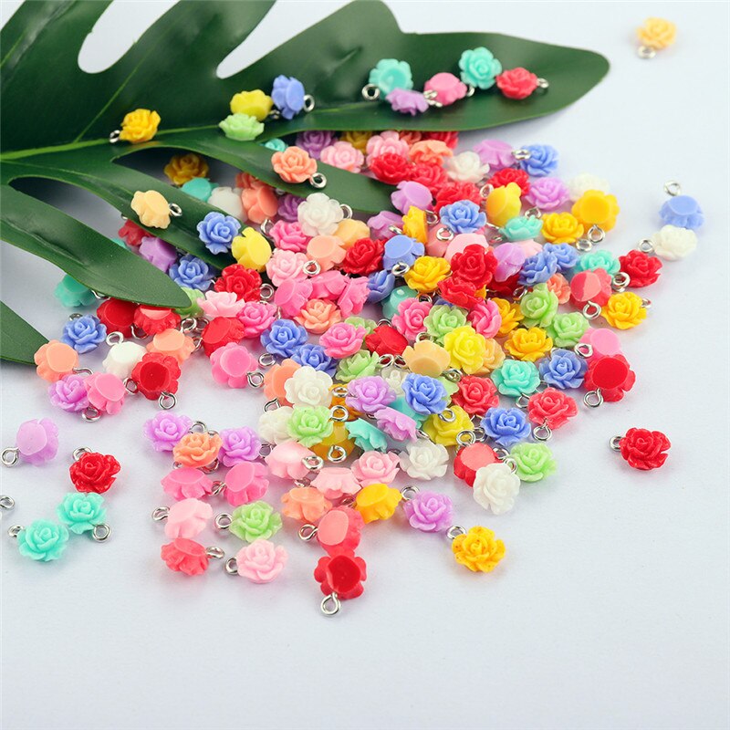50pcs/lot Mixed Color Resin Rose Flower Charms Pen... – Grandado