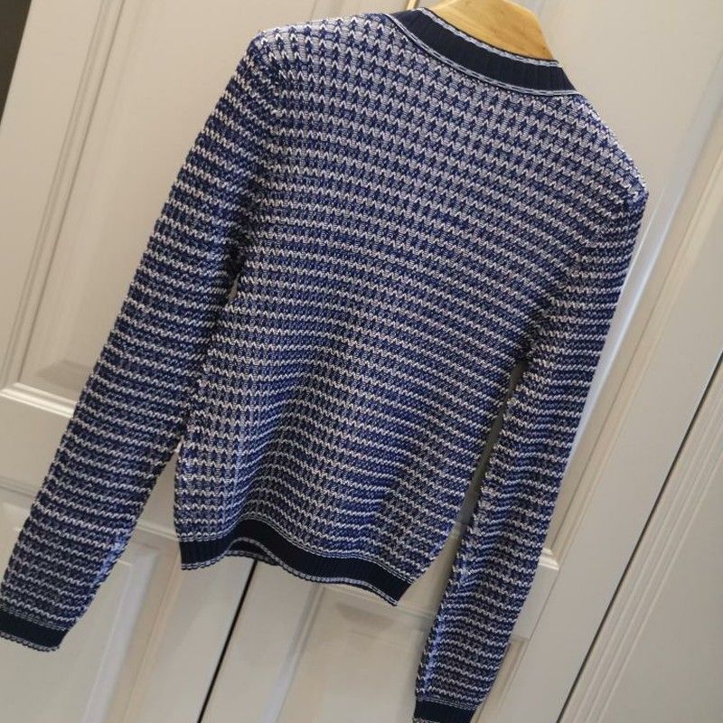 Matching Color Stripe long-sleeved knitting autumn... – Grandado