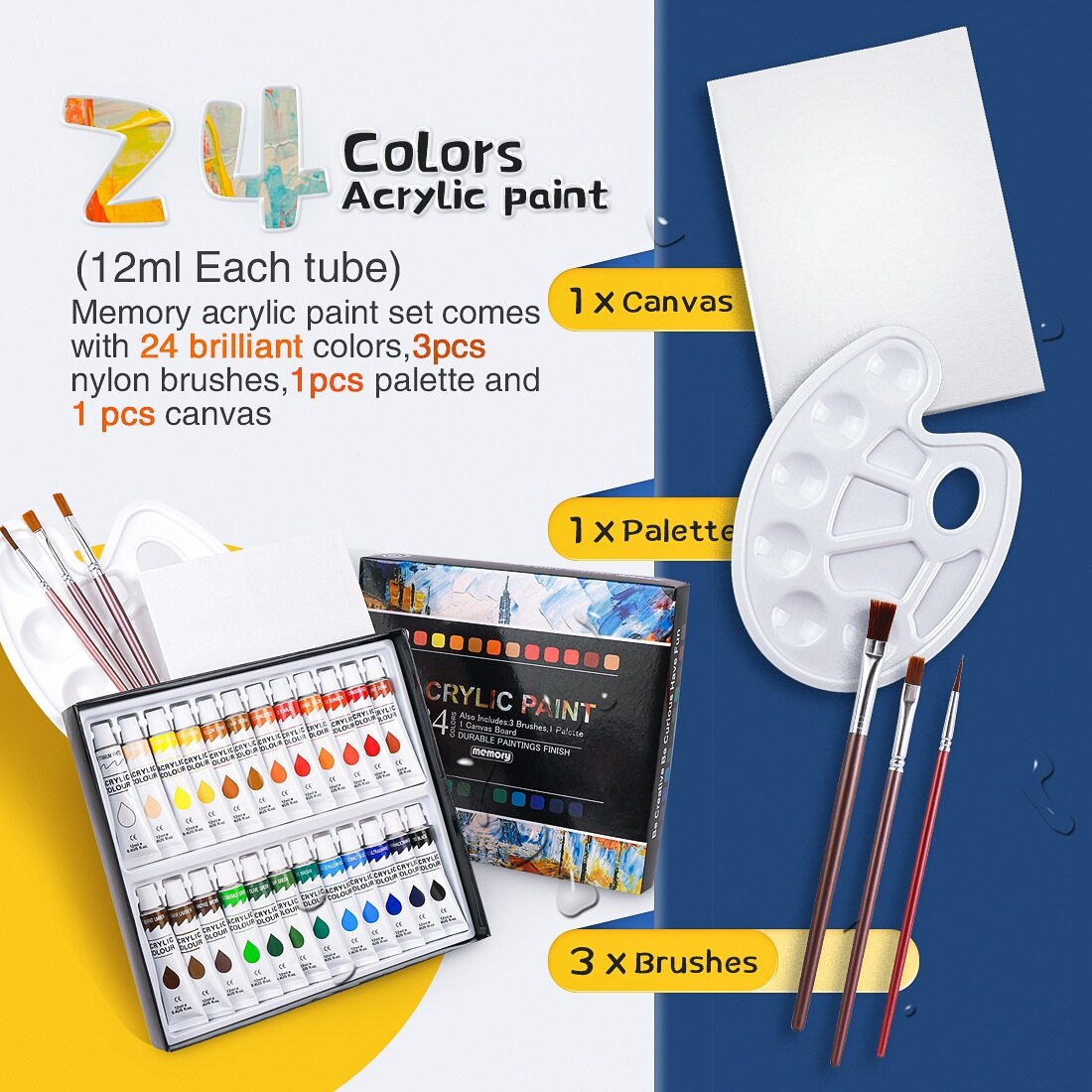 Geheugen 24 Kleuren Acryl Verf Set Voor Stoffen Sc... – Grandado