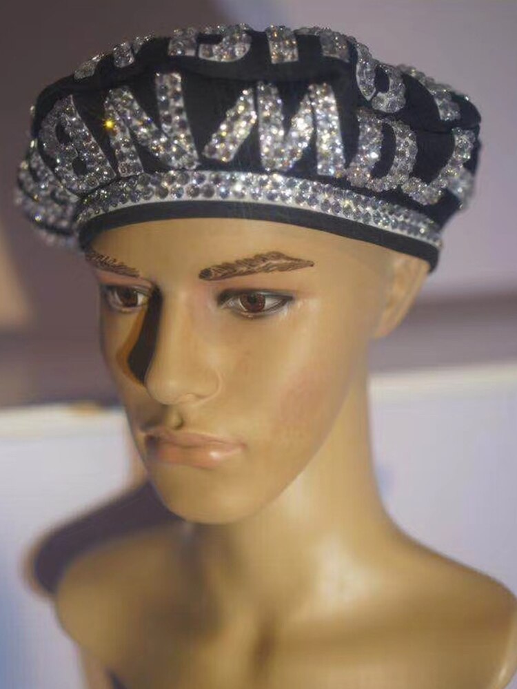 black Shiny Rhinestones Hat Crystal Cap Bar Nightc... – Vicedeal