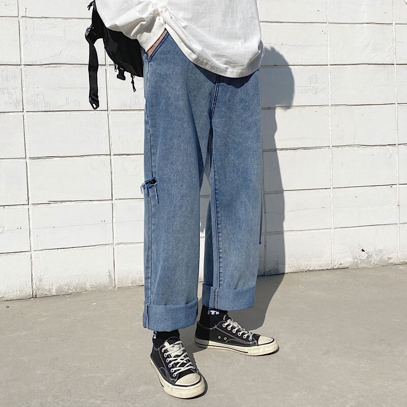 Privathinker rett revet herre jeans sommer oversiz... – Grandado