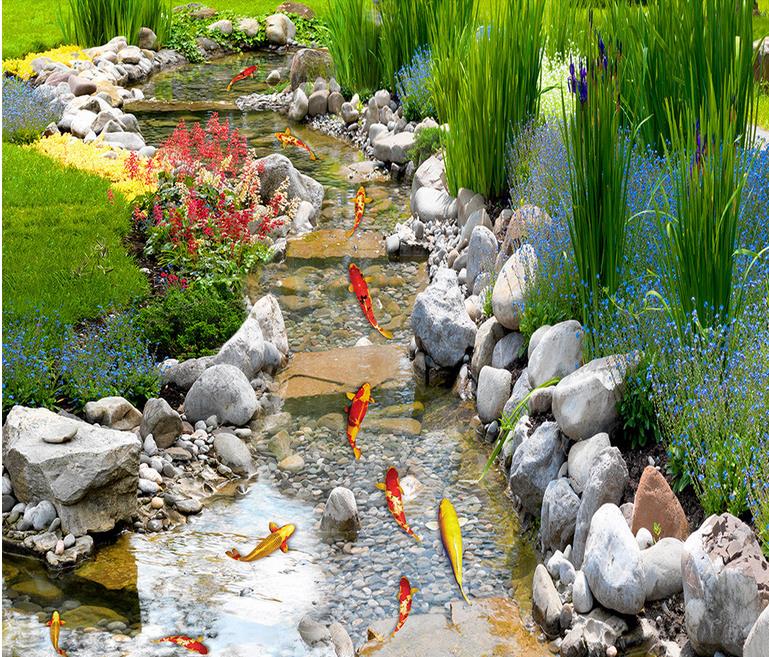 Custom 3d vloer pvc Park rivier water vinyl behang... – Grandado