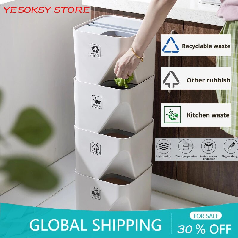 10/16L Household Trash Can Stacked Sorting Garbage... – Grandado