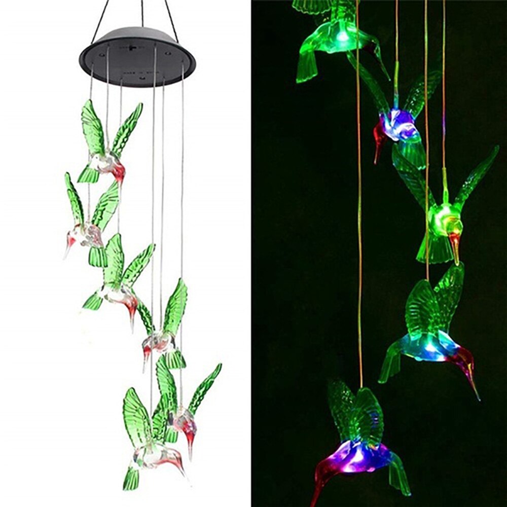 Solar Powered LED Wind Chime Transparent Hummingbi... – Grandado