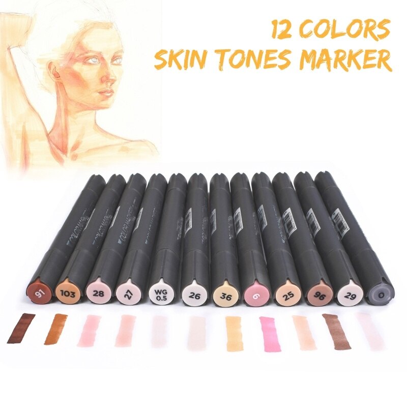 12 Color Skin Tones Marker Pen Set Double Headed A... – Vicedeal