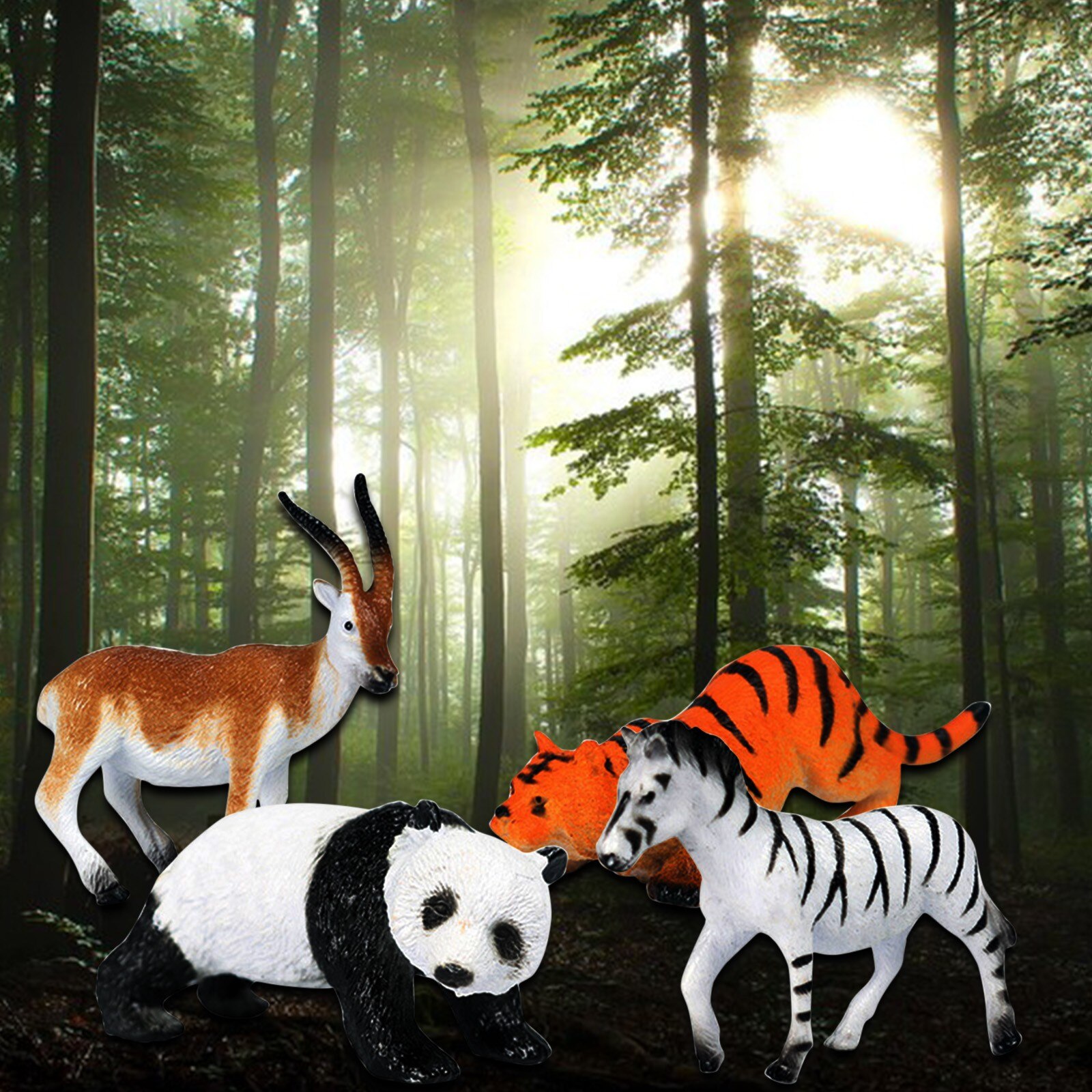 Forest Animal Panda Zebra Model Toys 4 Packs Suita... – Grandado