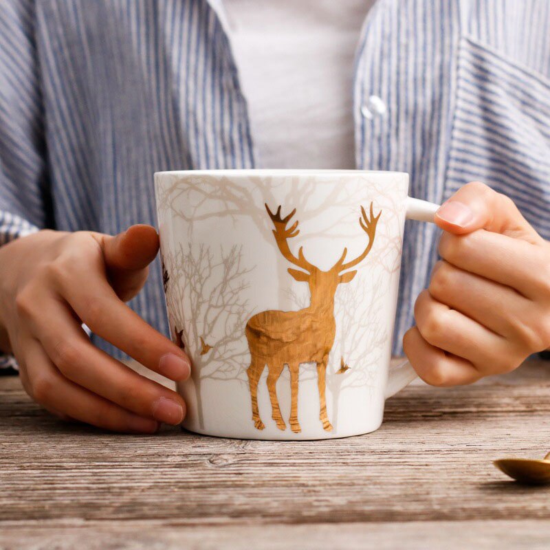 Gold Elk Deer Ceramic Mugs Coffee Cups White Mugs ... – Grandado