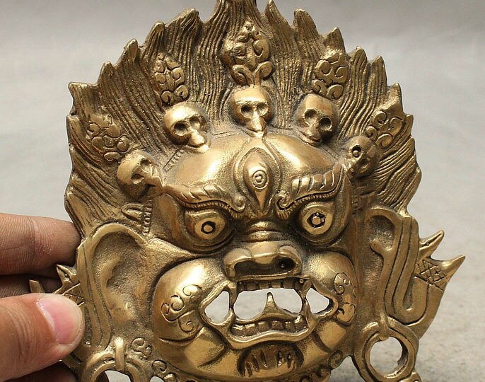 Tibet Buddhism Temple Brass Mahakala Head Mask Bud... – Grandado