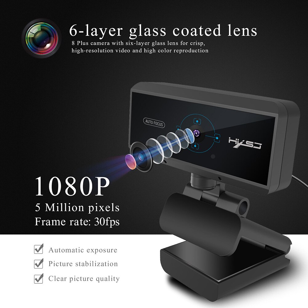 HXSJ S3 USB 1080P Auto-Focusing Webcam HD Camera w... – Grandado