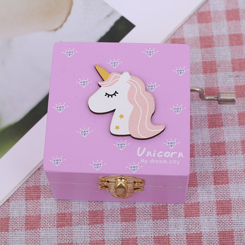 Wooden Unicorn Music Box Hand-Cranked Girls Jewelr... – Grandado