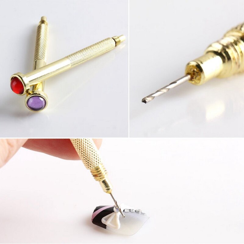 1pc DIY gold Corner hand drill piercing Nail Art Gel UV Acrylic Tips ...