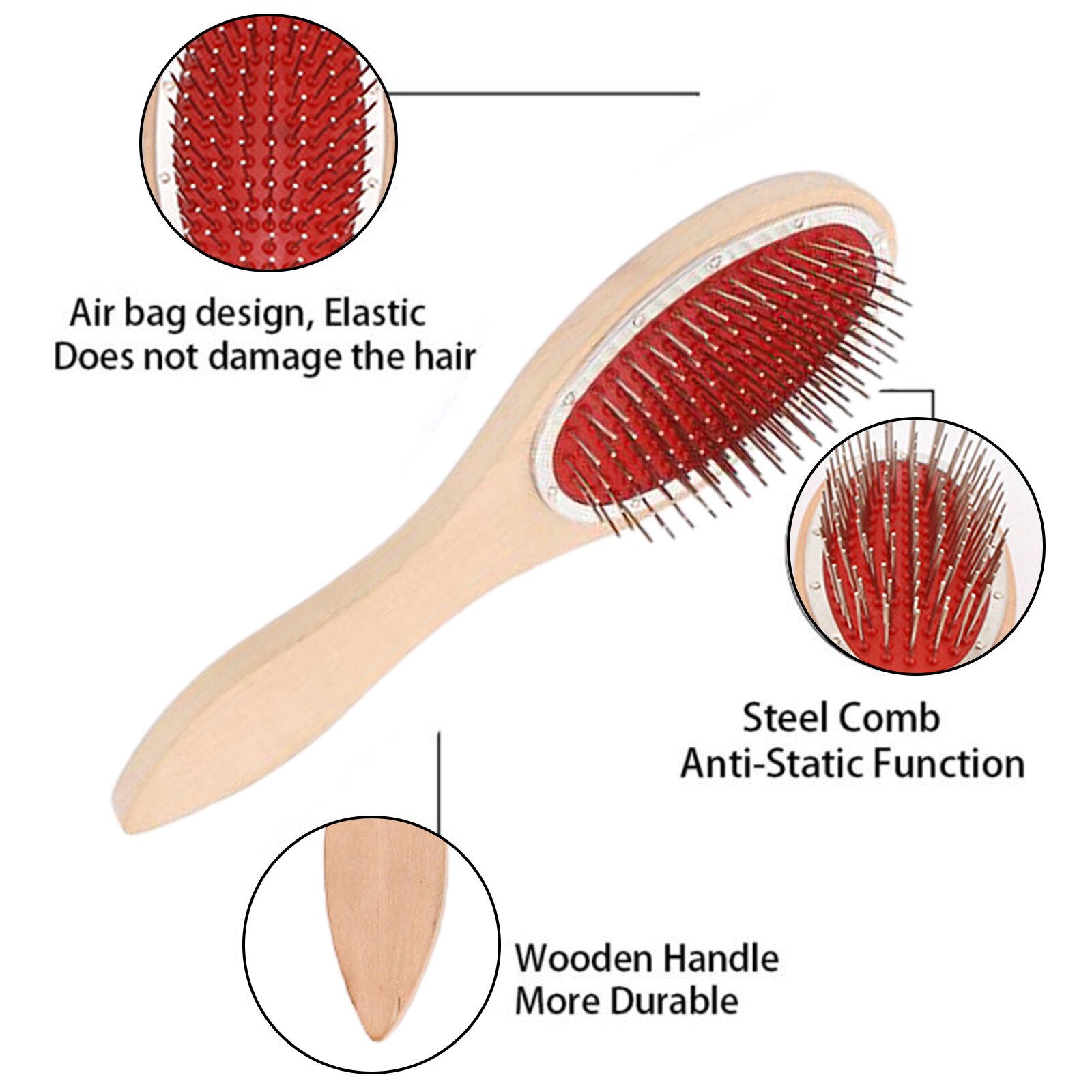 Anti Static Wood Comb Detangling Steel Tooth Wig H... – Grandado