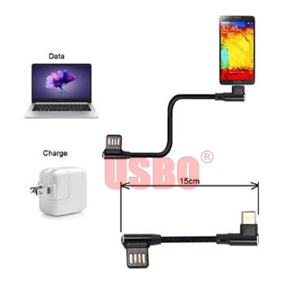 Black 15cm double elbow male-male Type-C to USB V8... – Vicedeal