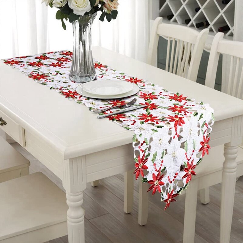 Christmas Embroidered Table Runner, Luxury Holly P... – Vicedeal