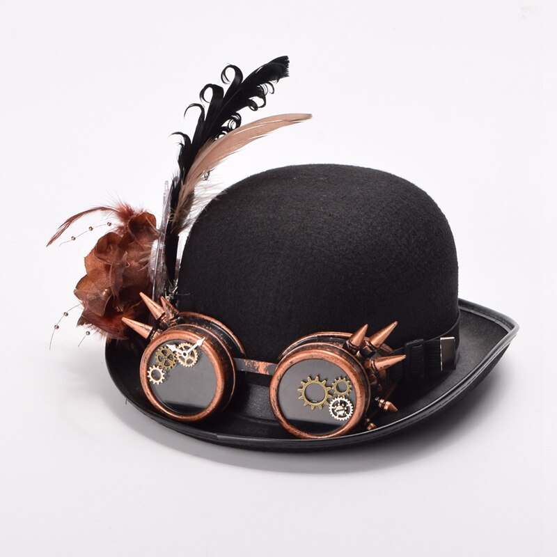 Black Steampunk Hat Gothic Fedora Women Party Bill... – Vicedeal