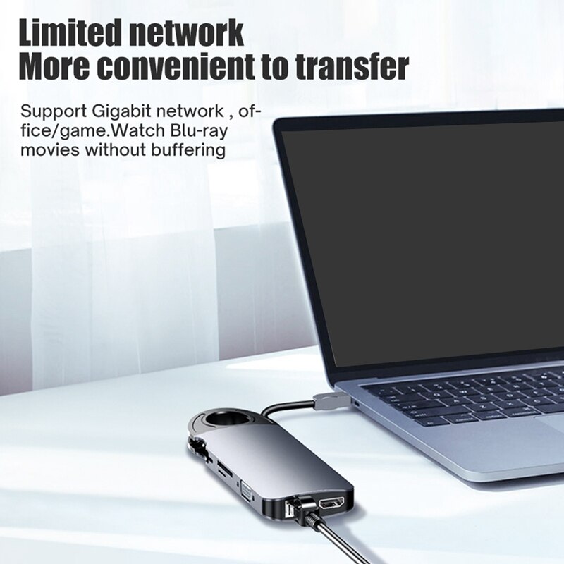 10 Port Usb C Hub Type-C Om RJ45 Vga Gigabit Ether... – Vicedeal