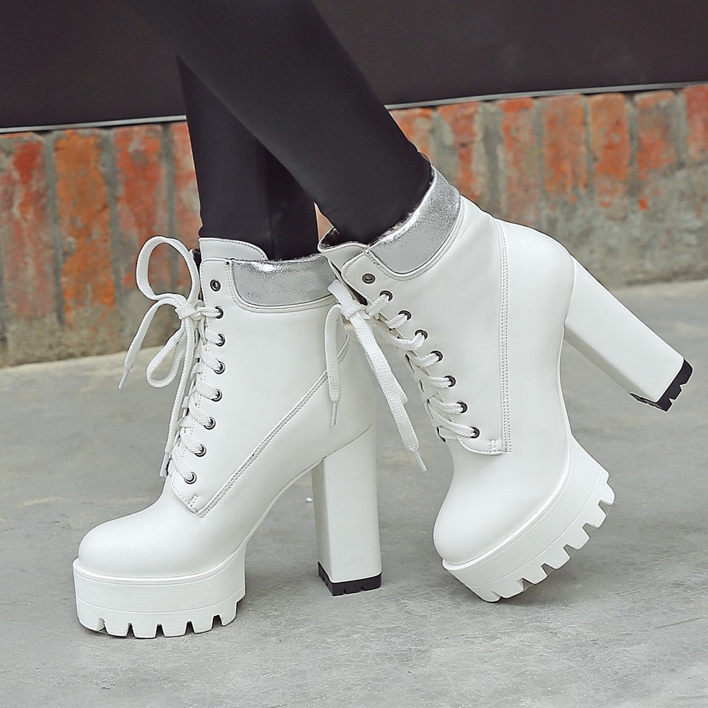 Women Ankle Bare Boots Solid Square Heel Platform ... – Grandado