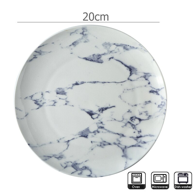 8 inch Fine Bone China Dinner Plate Blue Marbled D... – Grandado