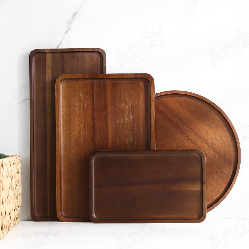 Handmade Wooden Storage Tray Simple Acacia Wood Af... – Vicedeal