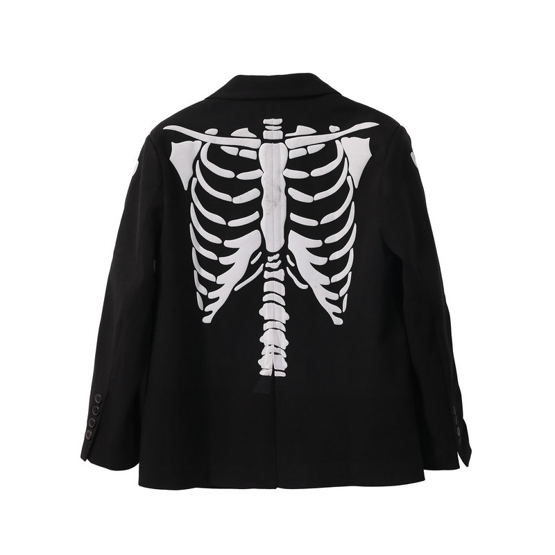 Blazer Single-breasted Black Blazer Skeleton Print... – Grandado