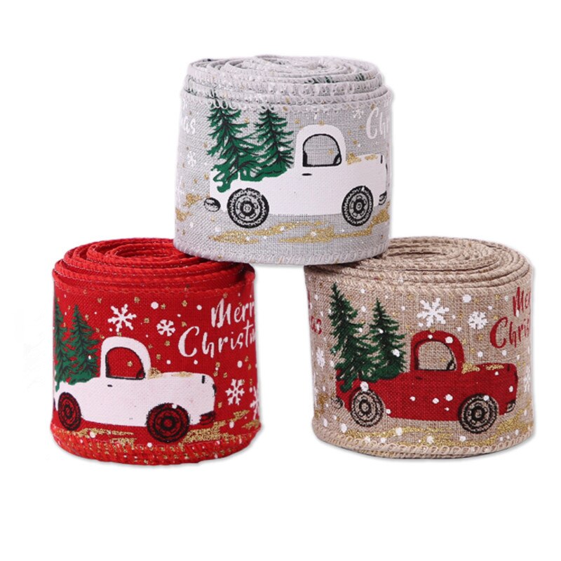 6.3cm Linen Red Car Ribbon Merry Christmas Decorat... – Grandado