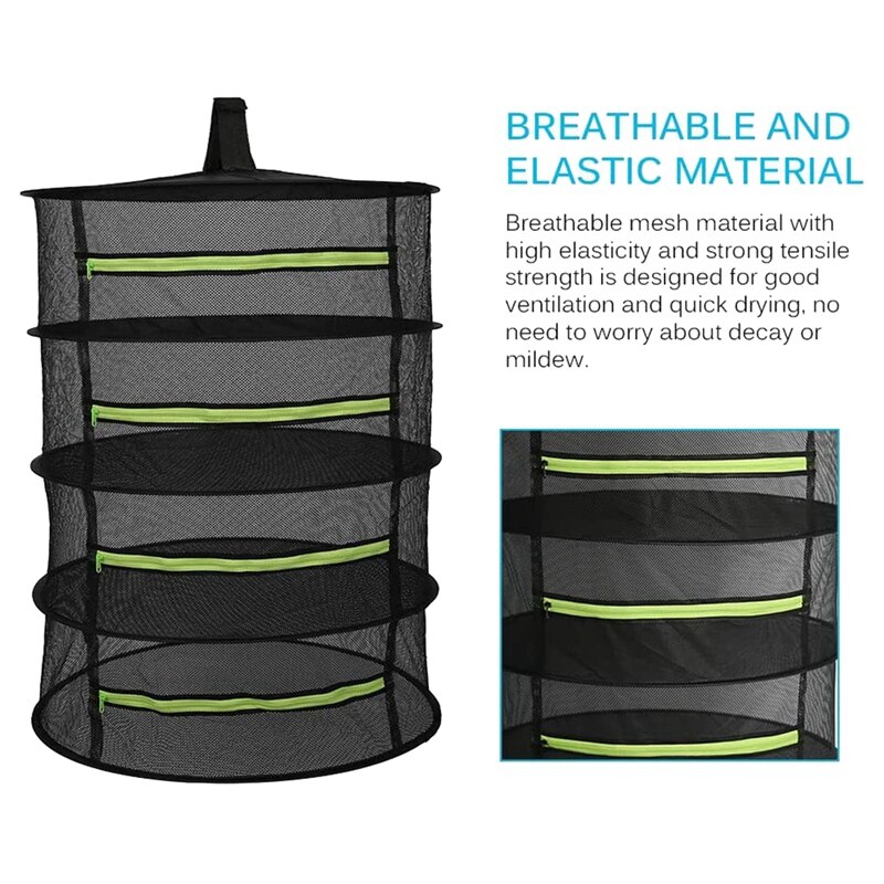 Drying Net 4-Layer Hanging Basket with Zipper Folding Dry Rack Dryer ...
