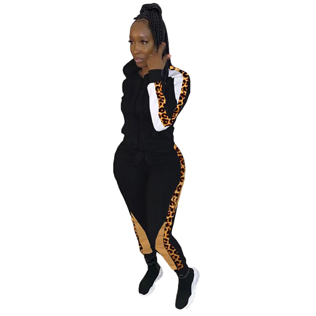 Womens Leopard Printed Sportswear 2 Piece Suit Exe... – Grandado