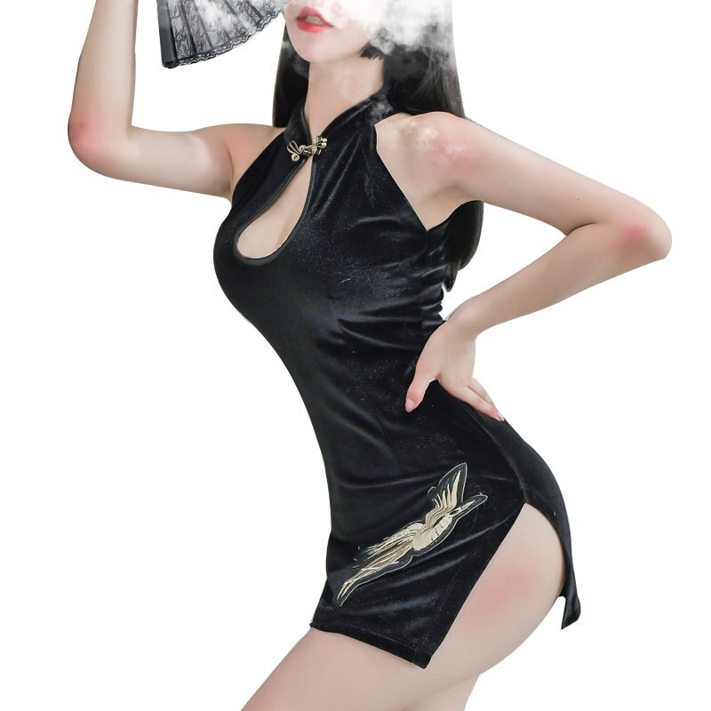 Fluwelen Borduurwerk Elegante Cheongsam Spleet Uni... – Grandado