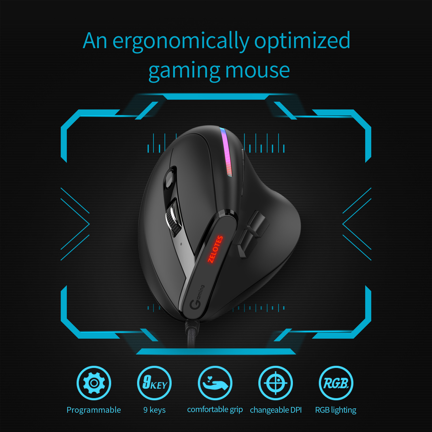 Jomaa kablet gamingmus rgb vertikal ergonomisk mus... – Grandado